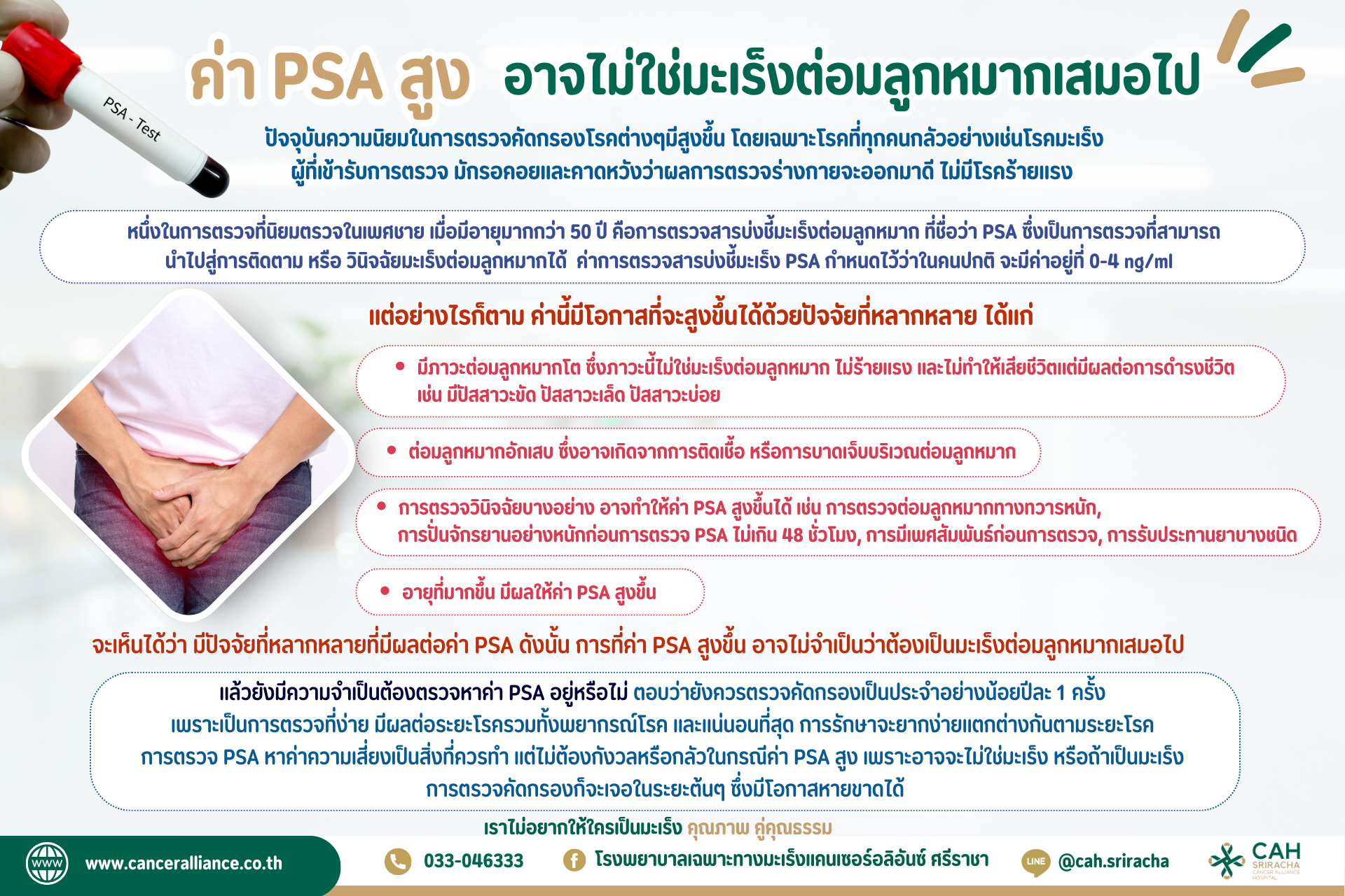 ค่าPSAสูง - โรงพยาบาลเฉพาะทางมะเร็งแคนเซอร์อลิอันซ์ ศรีราชา